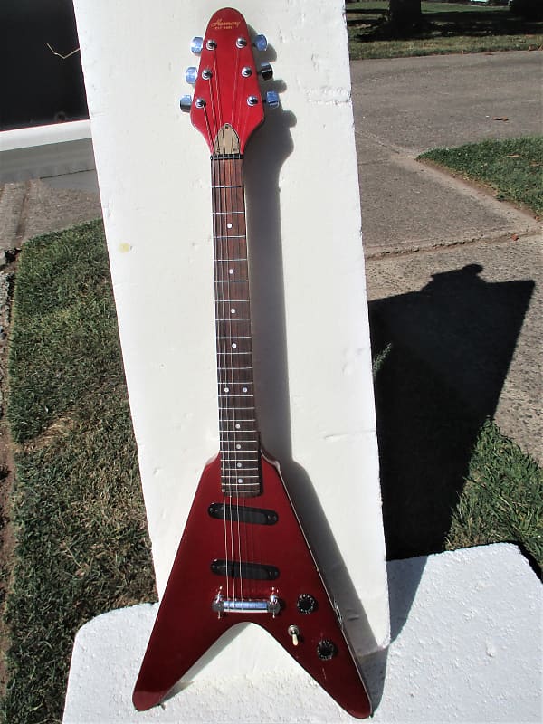 Harmony Flying V Guitar,1980's, Korea, Candy Apple Red | Reverb