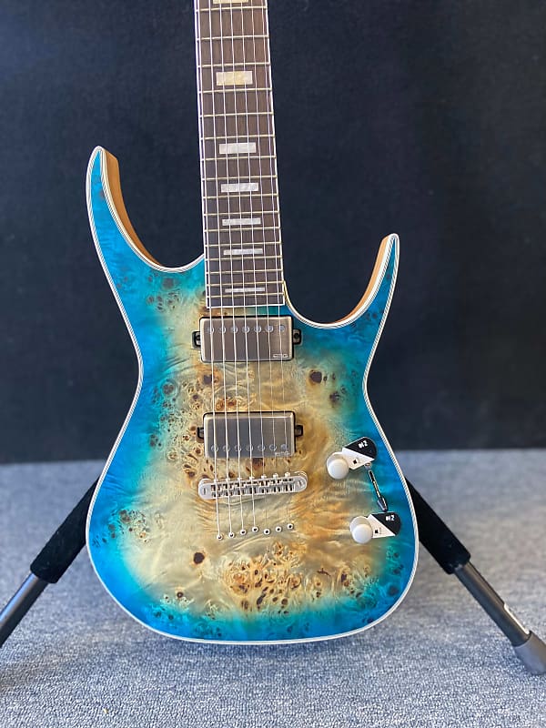 Dean Exile 7 String Guitar Burled Poplar Turquoise Burst | Reverb