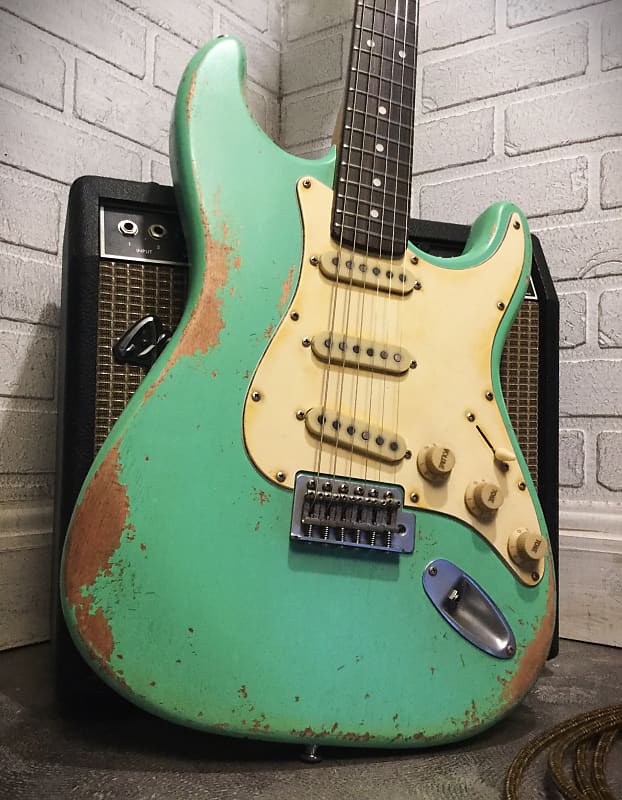 USA Relic Strat Style Electric Guitar Road Worn Green by | Reverb