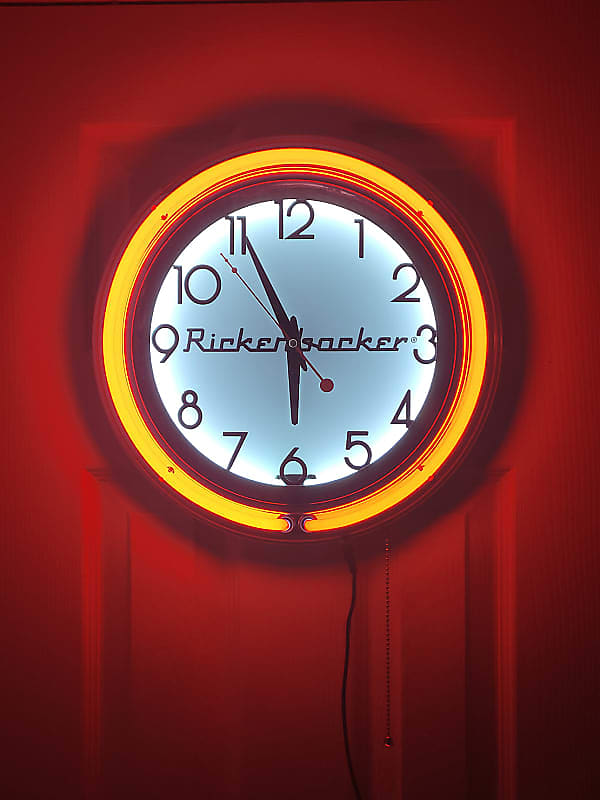 Rickenbacker Guitars Double Neon Red/White Wall Clock Killer | Reverb