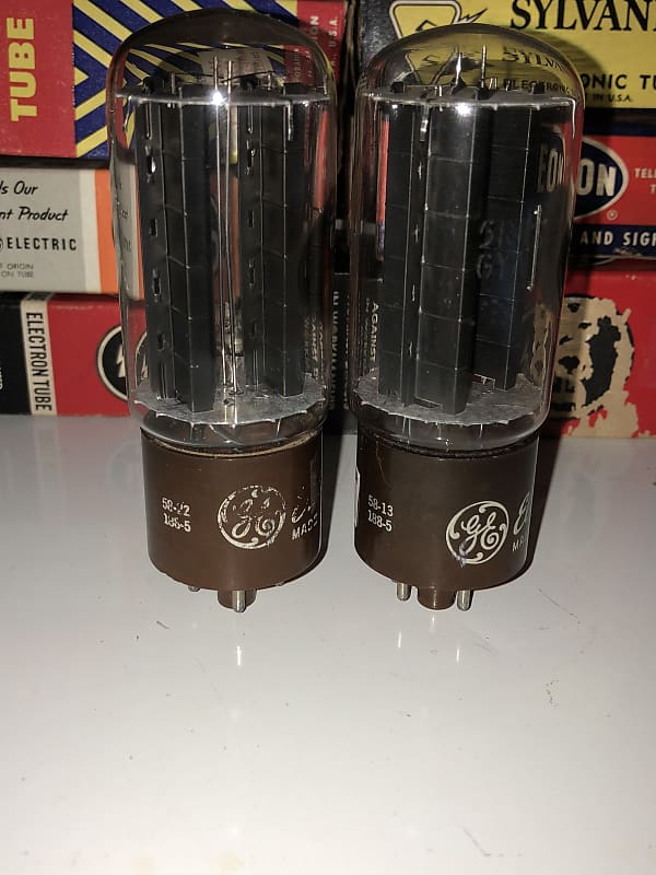 Pair - 1958 GE 5R4GYA Rectifier Tubes - Black Plates - Brown | Reverb