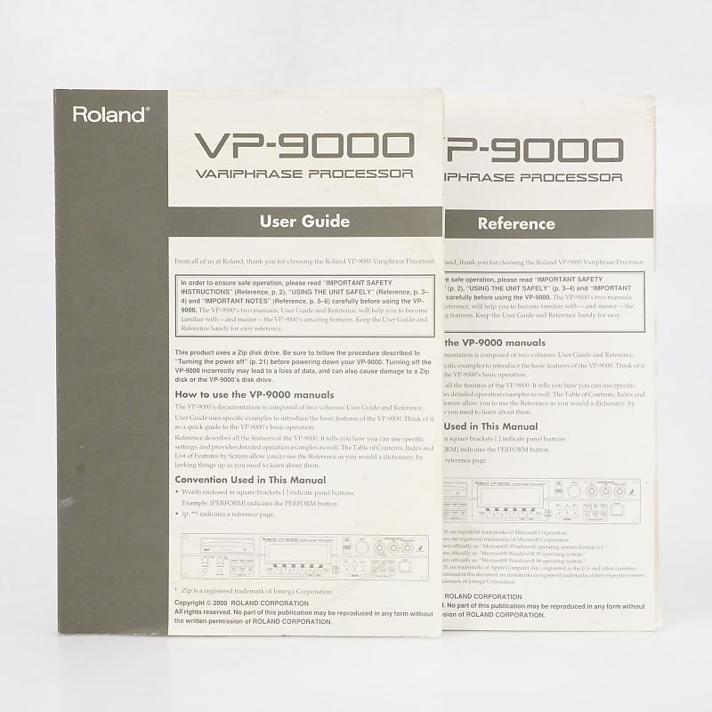 Roland VP-9000 VariPhrase Processor Reference Manual & User | Reverb