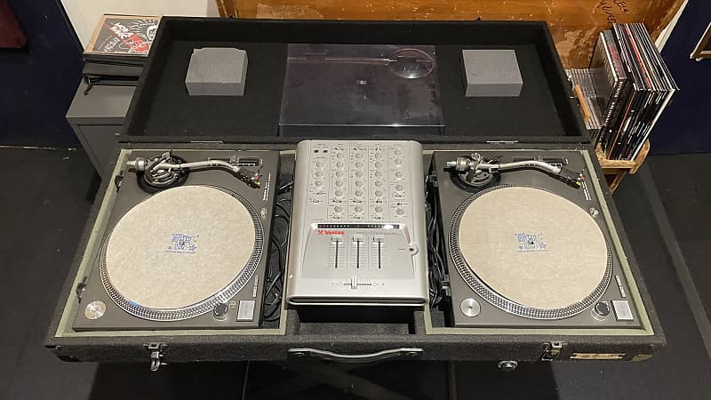 Technics SL-1210MK2 Pair, with coffin, stand, and mixer | Reverb