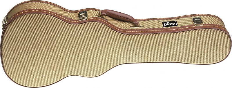 Vintage-style series gold tweed deluxe hardshell case for | Reverb