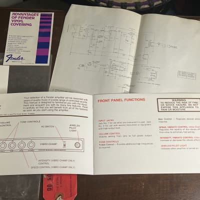 Fender Champ vibro champ manual, schematics, warranty, hang | Reverb