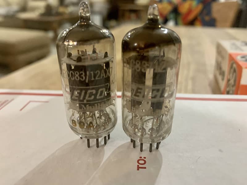 Pair of Mullard Ecc83/12ax7 Blackburn codes copper post halo | Reverb