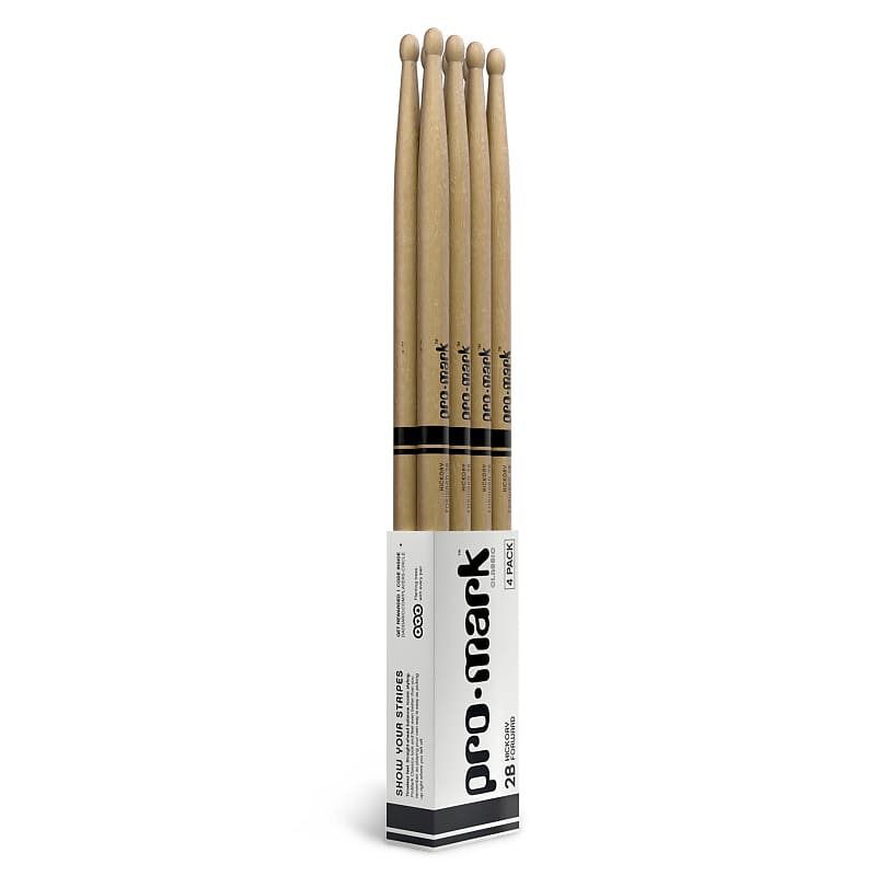 Promark 2B Hickory USA Wood Tip TX2BW Drum Sticks X4 PAIRS | Reverb