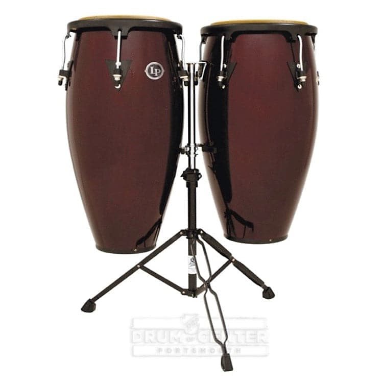 LP Aspire Wood Congas Set w/Double Stand Dark Wood Finish | Reverb