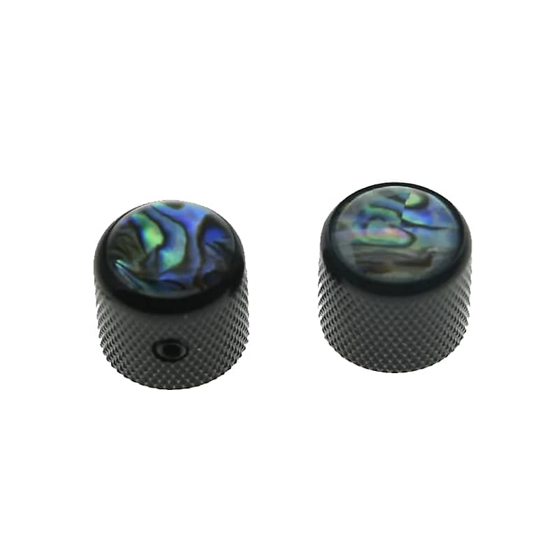 Bass Guitar Metal Dome Knob Black w/Abalone Inlays 2-pc set | Reverb