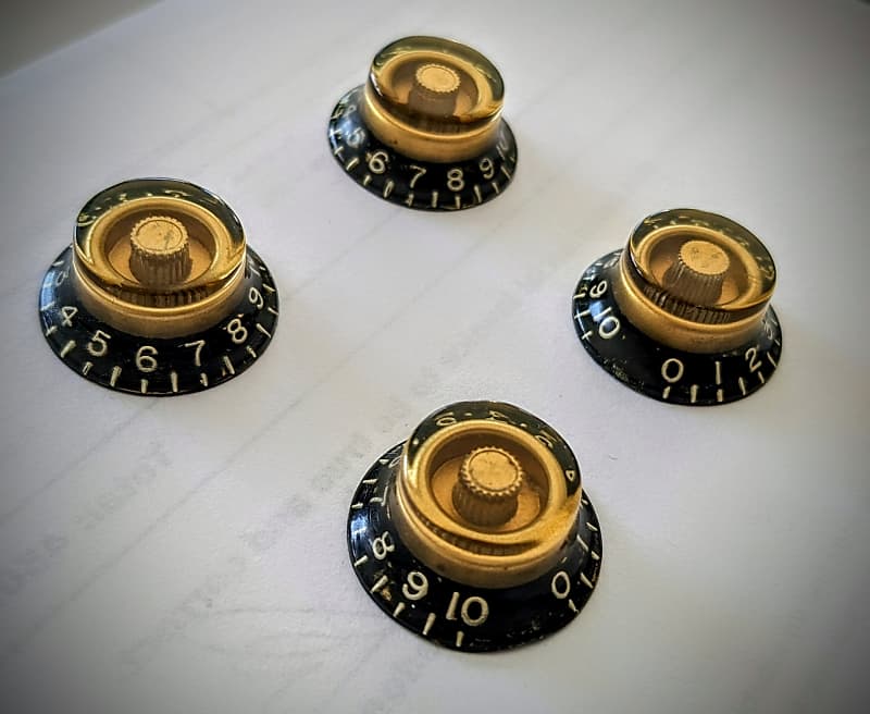 Gibson Top hat knobs 1959 - Amber & Black | Reverb