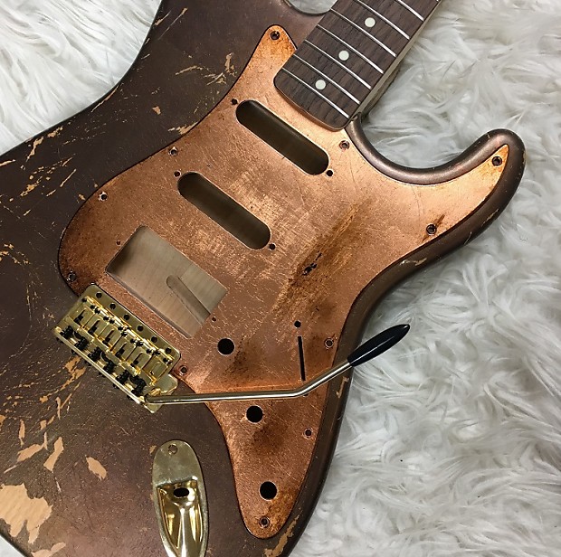 Pickguard Fender Stratocaster style COPPER LEAF metallic aged | Reverb