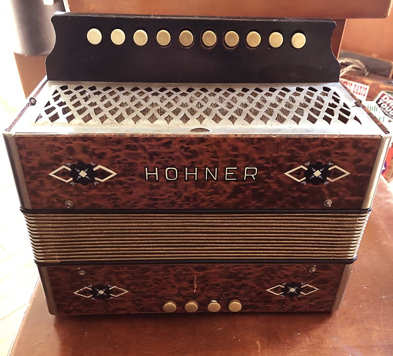 Hohner 1-row button accordion 1950s mottled brown | Reverb