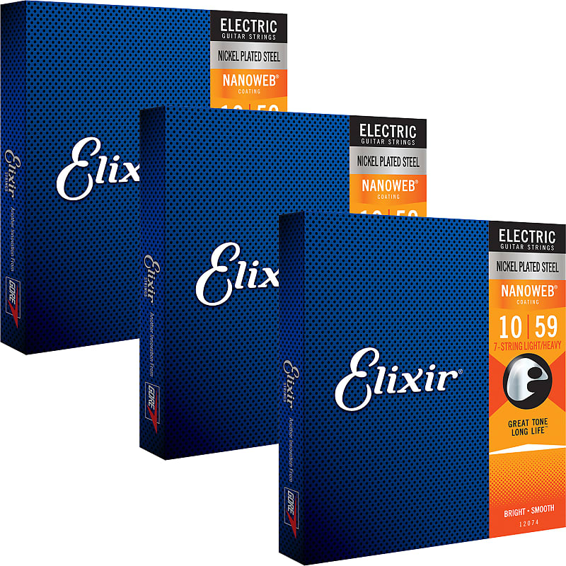 3 Sets of Elixir 12074 NANOWEB Coating Electric Guitar | Reverb