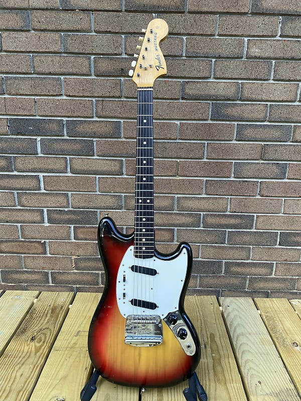 1975 Fender Mustang Guitar Bright Sunburst Extra Dark | Reverb