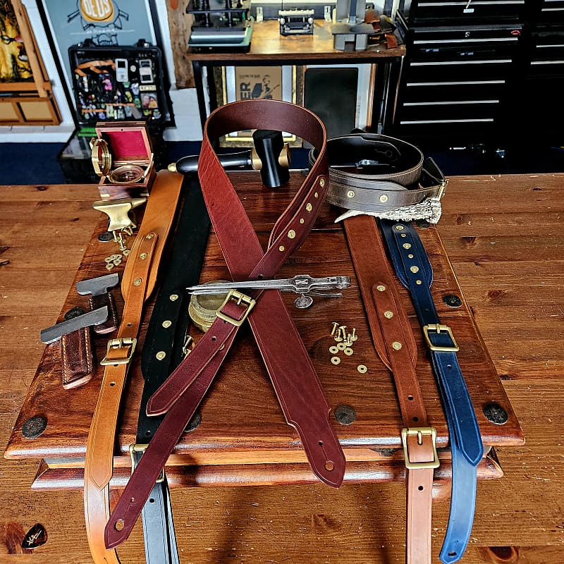 Handmade Leather Guitar strap - "Wolf Pup" in Red Chestnut, | Reverb