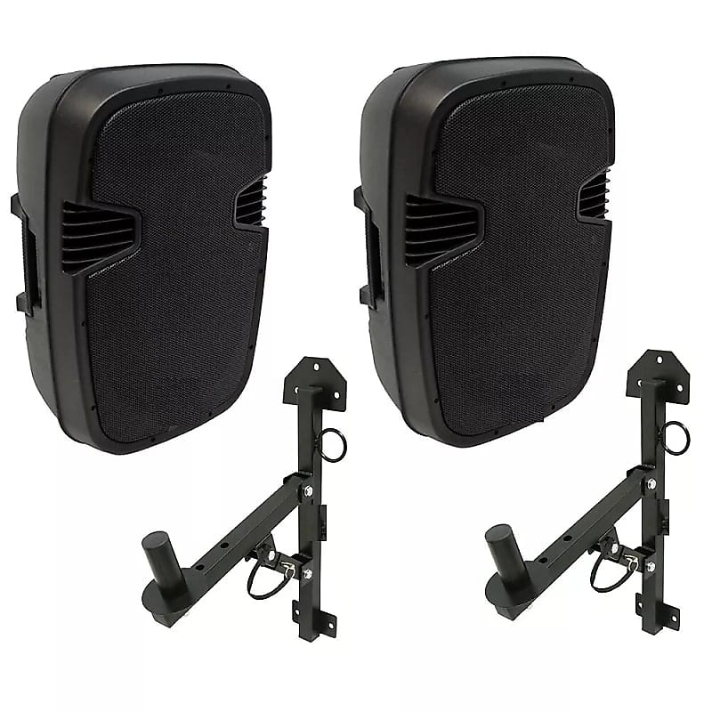 (2) Audio DJ Bluetooth 15" 1200W Powered PA Speaker & Mounts | Reverb