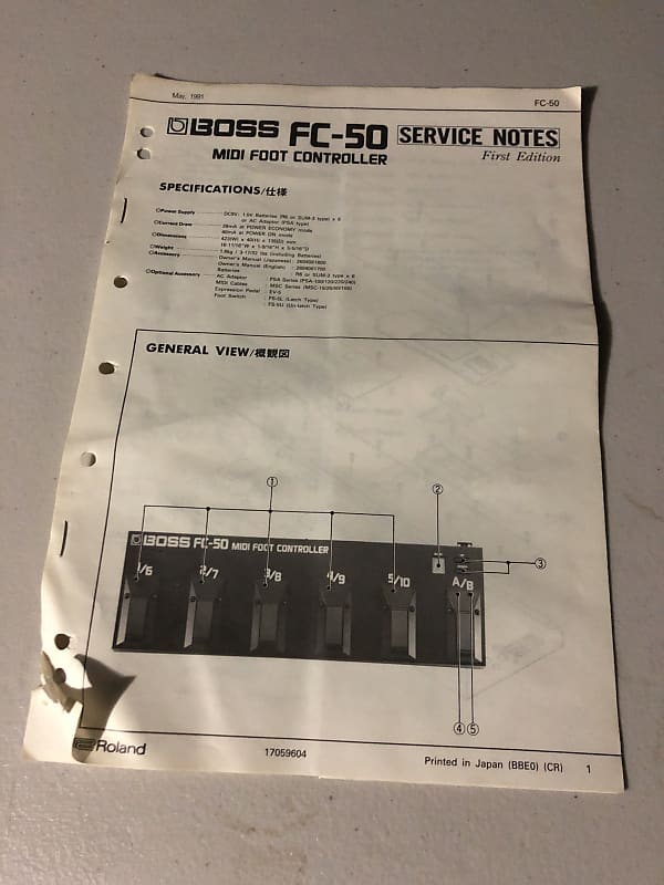 Roland Boss FC-50 MIDI Foot Controller Service Notes 1991 | Reverb