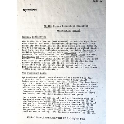 Symetrix SE-400 Stereo Parametric Equalizer Early 1980s - | Reverb