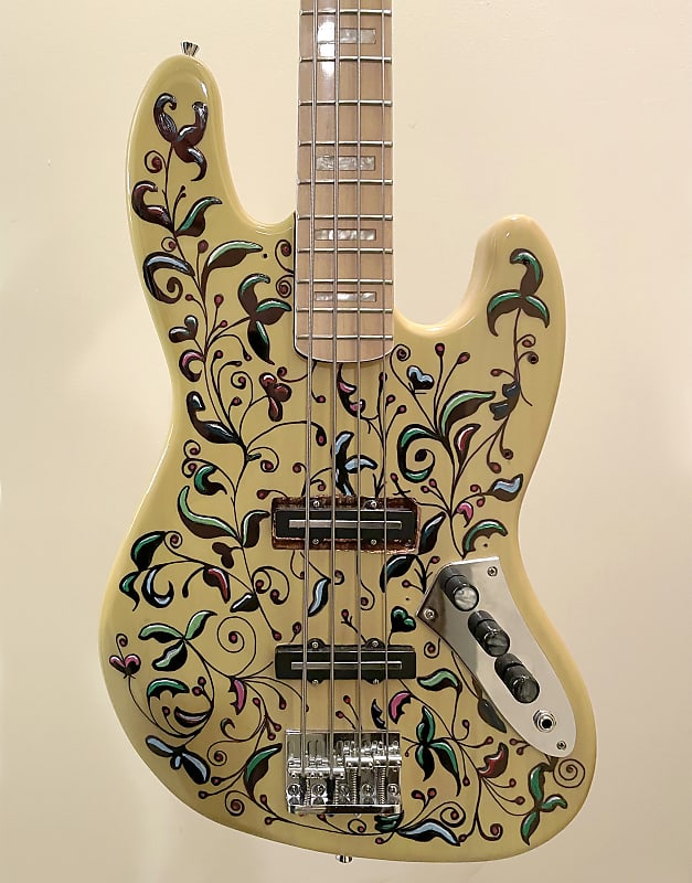 Custom-made Jazz-style bass with hand painted multicolor vine | Reverb
