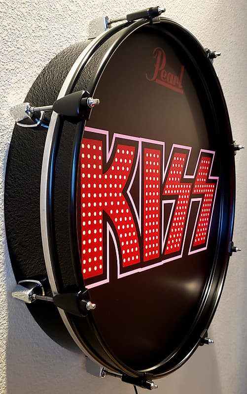 KISS Wall Mounted Black Bass Drum w/ LED Lighting + Remote | Reverb