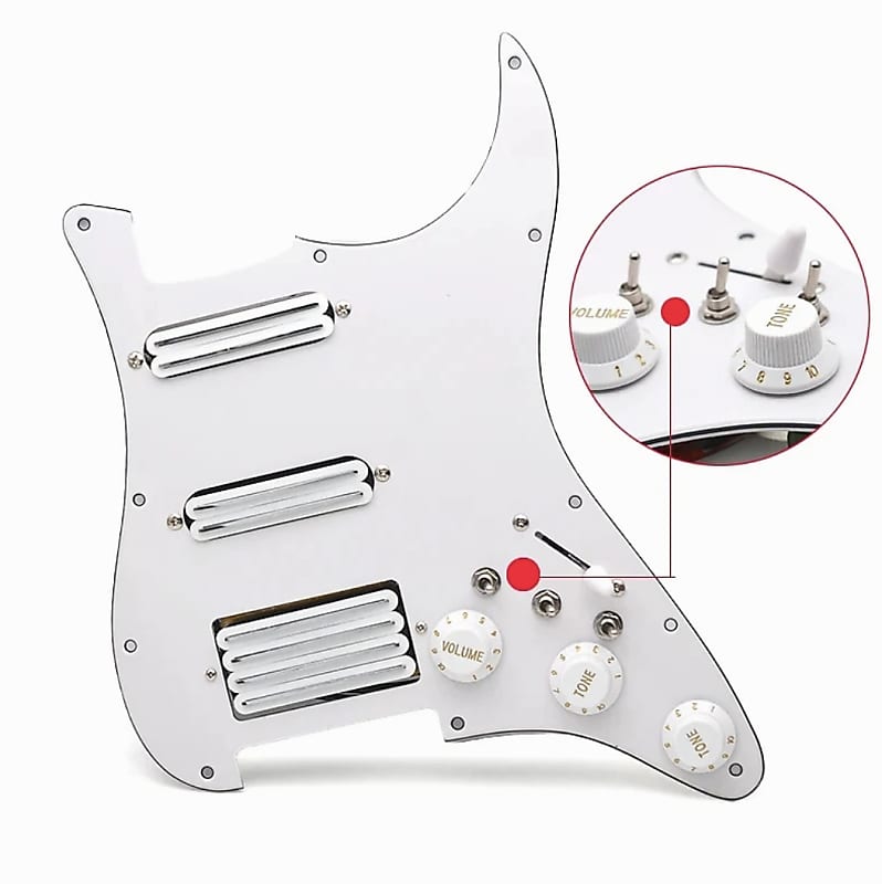 White HSS Guitar Loaded Prewired Strat Style Pickguard, Multi | Reverb