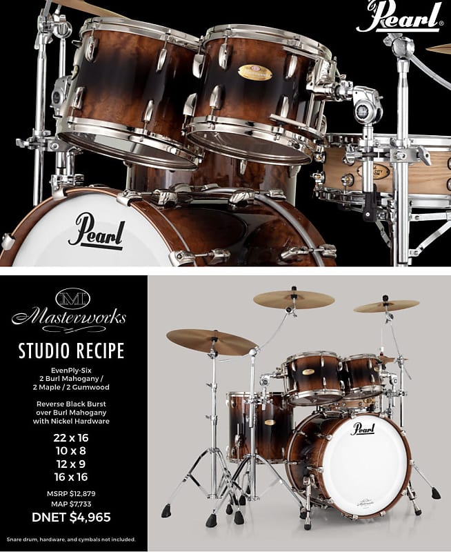 Pearl Masterworks 4-Piece Shell Pack (No HDW) - Reverse Black | Reverb