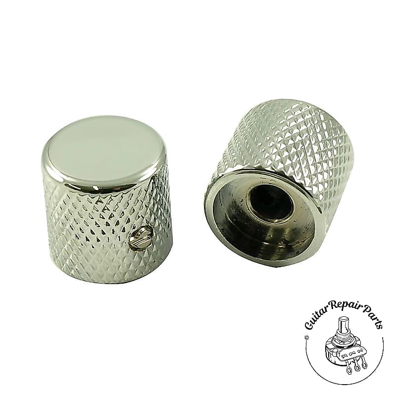 Brass Barrel Knobs, Flat Top, w. Set Screw (2 pcs) - Chrome | Reverb