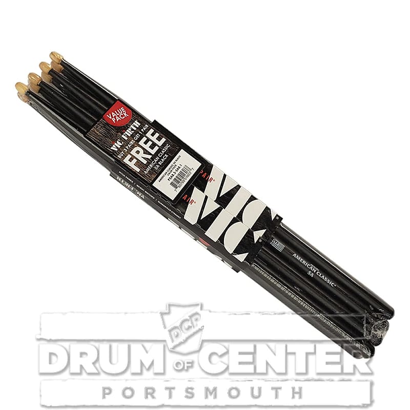Vic Firth Black Drum Stick 5A Natural Wood Tip 4-Pack | Reverb