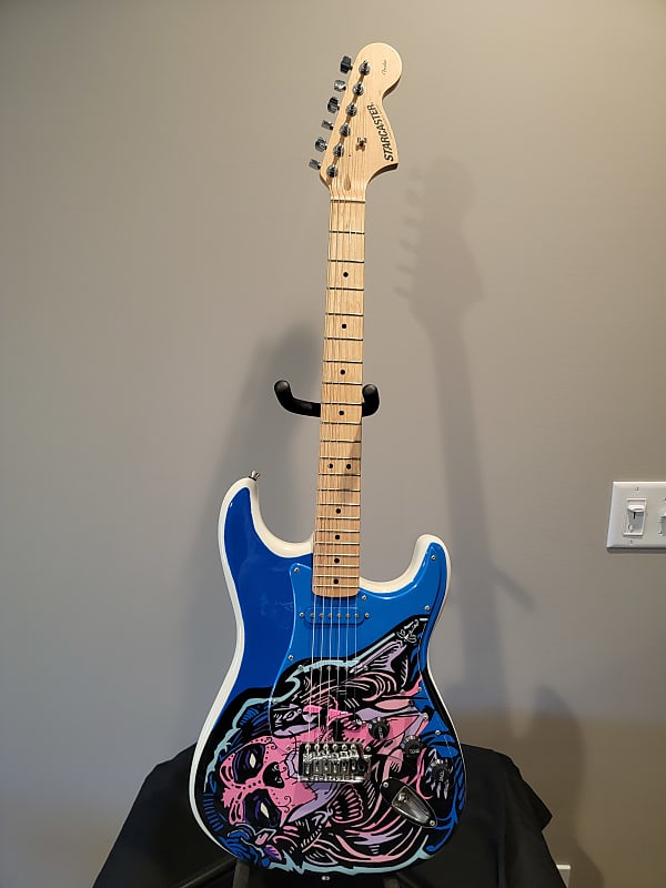 Fender Starcaster - hand painted day of the dead | Reverb