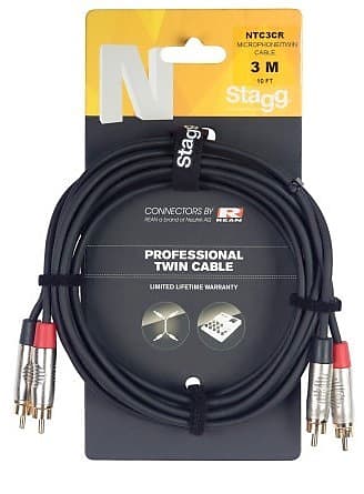 Stagg NTC3CR Twin Cable, RCA/RCA, 10ft | Reverb UK