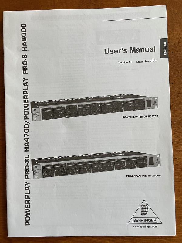 Behringer Powerplay PRO-XL / HA4700 /PRO-8 HA8000 2002 User's | Reverb