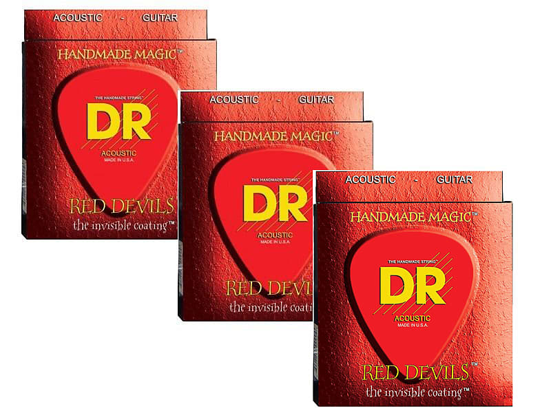 3-Pack of DR Strings Red Devils Red Colored Acoustic Guitar | Reverb