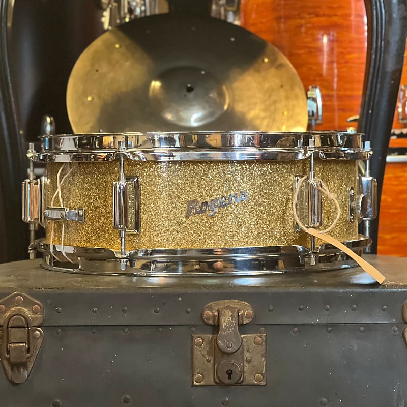 VINTAGE 1960's Rogers 5x14 Luxor Snare Drum in Gold Sparkle | Reverb