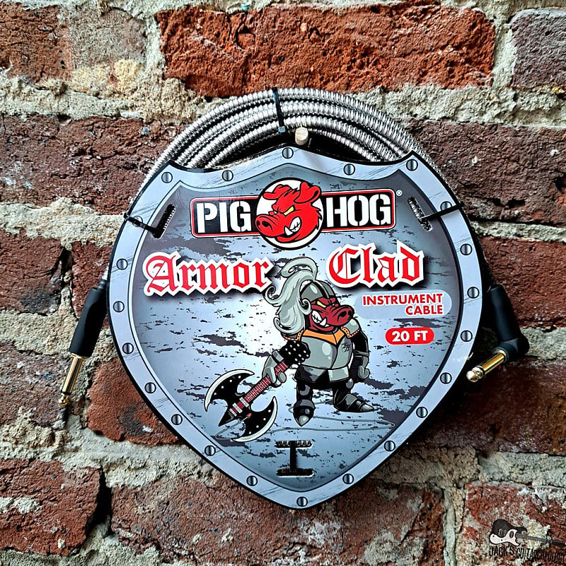 Pig Hog 20ft Armor Clad Right-Angle Instrument Cable | Reverb