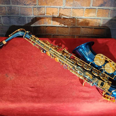Slade Eb Student Alto Saxophone Blue & Gold w/ Carrying Case | Reverb