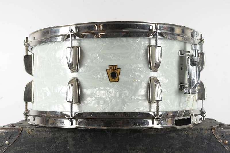 1950s WFL 6.5x14 "Symphonic" White Marine Pearl Snare Drum | Reverb