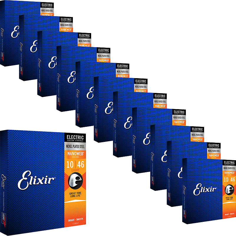 12 Sets of Elixir Light NANOWEB Electric Guitar Strings 12052 | Reverb