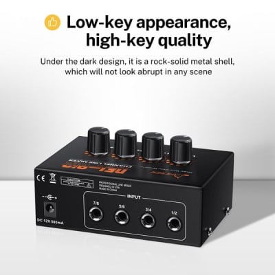 4 Channel Stereo Line Headphone Mixer, Mini Audio Mixer with | Reverb