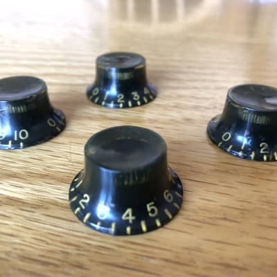 Gibson black bonnet knobs 1950’s 1965 top hat silver insert | Reverb