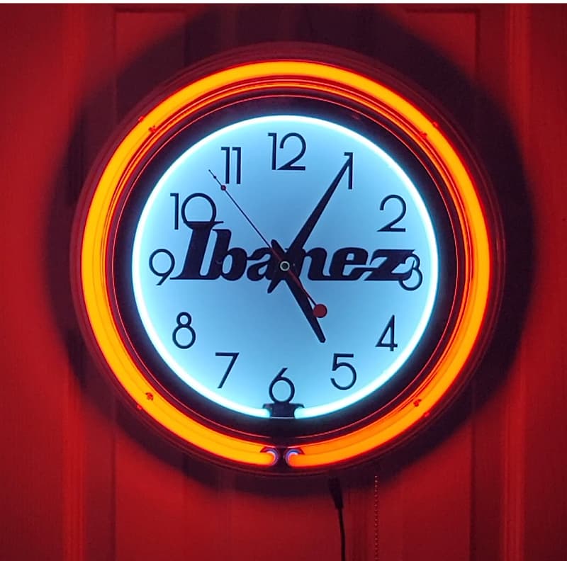 Ibanez Double Neon Red/White Wall Clock Killer Cool Man Cave, | Reverb