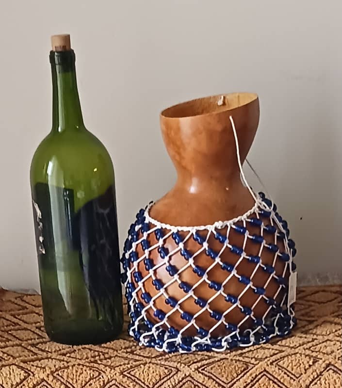 Medium-small West African-style netted gourd rattle (sekere) | Reverb