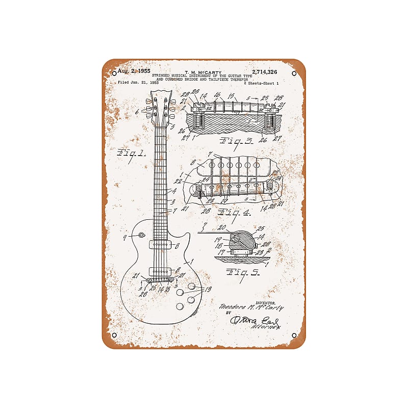 10" x 14" Metal Sign - 1955 Electric Guitar Patent - Vintage | Reverb