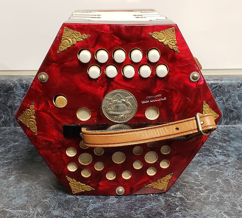 Vintage Scholer 20 Button Concertina 1949 Pearlized Red | Reverb