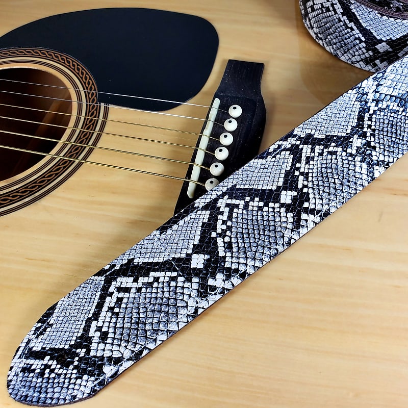 Black and White Snake Premium Leather Guitar Strap-Snake | Reverb