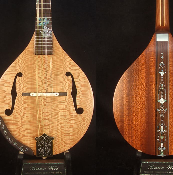 Bruce Wei Solid Lacewood, Mahogany A Mandolin, Maple Leaf | Reverb