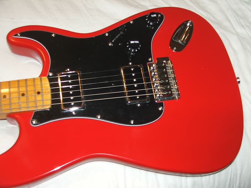 Red Strat Style Guitar with P-90 Pickups...Big Block | Reverb