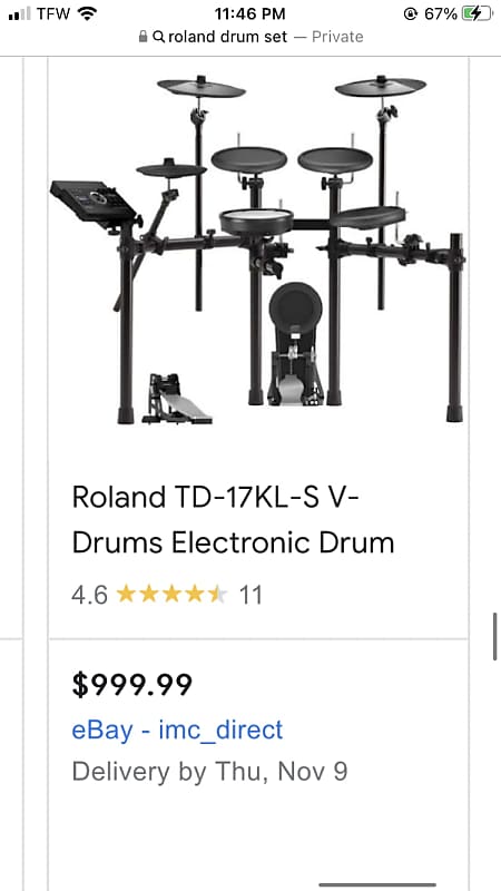Roland TD-1DMK V-Drum Kit with Mesh Pads 2010s - Black | Reverb