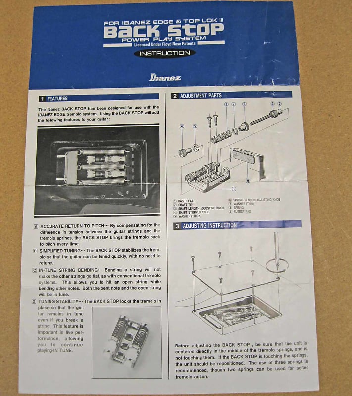 Ibanez Edge and TOP-Lok Back Stop Instruction Sheet | Reverb