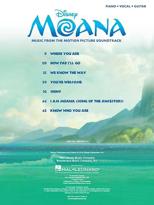 Moana Piano/Vocal/Guitar Songbook | Reverb