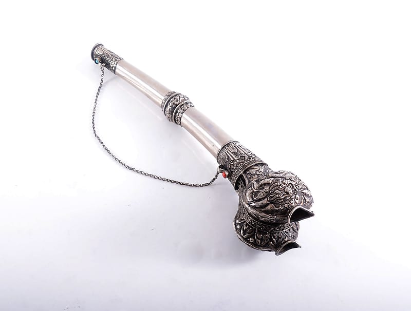 Antique Tibetan Ceremonial Hand Carved Silver Trumpet - | Reverb